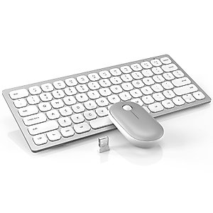Wireless Keyboard and Mouse, WisFox 2.4GHz Compact Keyboard Mouse Combo, Small Quiet USB Laptop Keyboard Portable Mini Wireless Keyboard for Computer Window PC Notebook (Silver White)