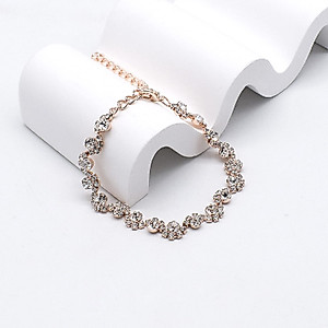 UDYLGOON Crystal Necklace Earrings Bracelet Jewelry Set Bride Bridesmaid Wedding Prom Party (Rose Gold)