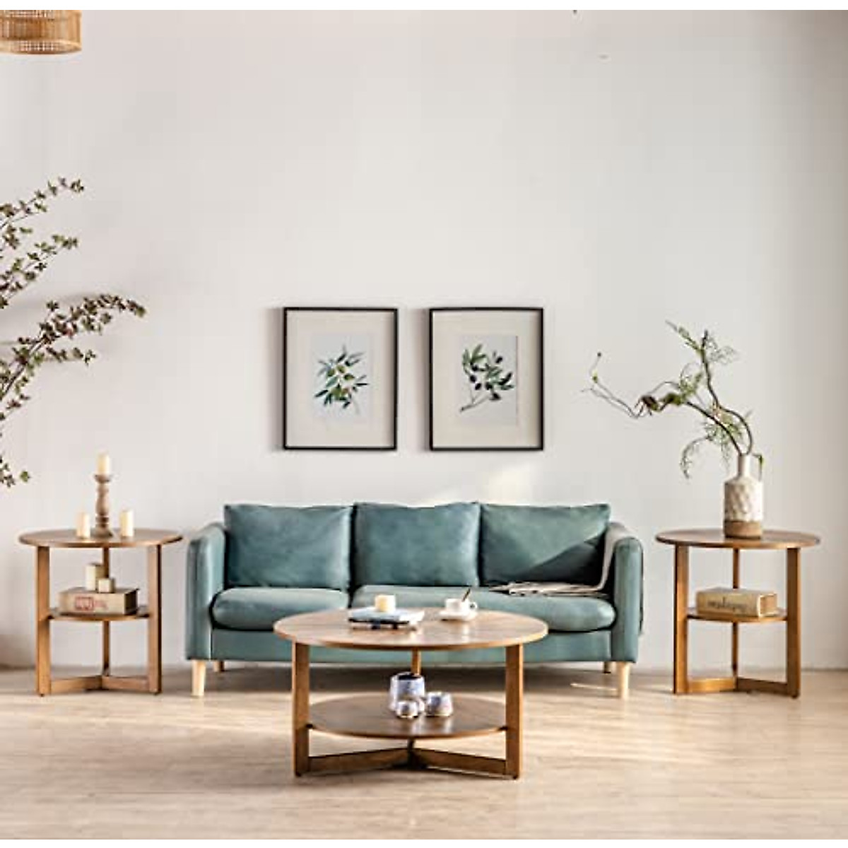 Gexpusm Round Coffee Table, Wood Coffee Tables for Living Room, Natural Wood Coffee Table with Storage, Center Large Circle Coffee Table, 35.3x35.3x17.8in