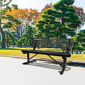 phyfalip 4 ft. Outdoor Steel Bench Patio Porch Furniture with Backrest for Lawn, Yard, Porch, Garden Work, Entryway, Black