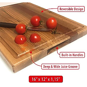 Bilikolik Large Walnut Wood Cutting Board for Kitchen (16x12x1.15) - Reversible Serving Tray - Walnut Cutting Board - Butcher Block - Meat, Vegetables, Fruits, Cheese