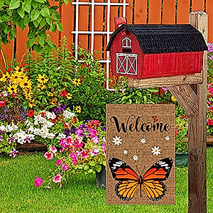 YMYIELD Welcome Monarch Butterfly Garden Flag Butterfly lovers Burlap Vertical Double Sided Yard Flags, Keep Flying if You Have Wings Outdoor Indoor Lawn Home for Personalized Decor 12.5x18 Inch