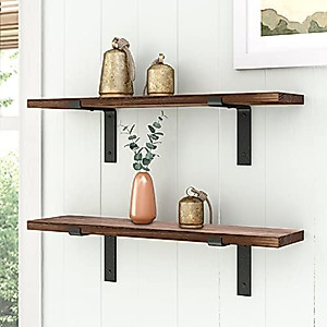 Kosiehouse Rustic Wood Floating Shelves, Wall Mounted Shelf Hanging Wall Decorative Shelves Display Ledge Storage Rack for Bathroom, Kitchen, Bedroom, Living Room - Set of 3 (Downward Bracket)