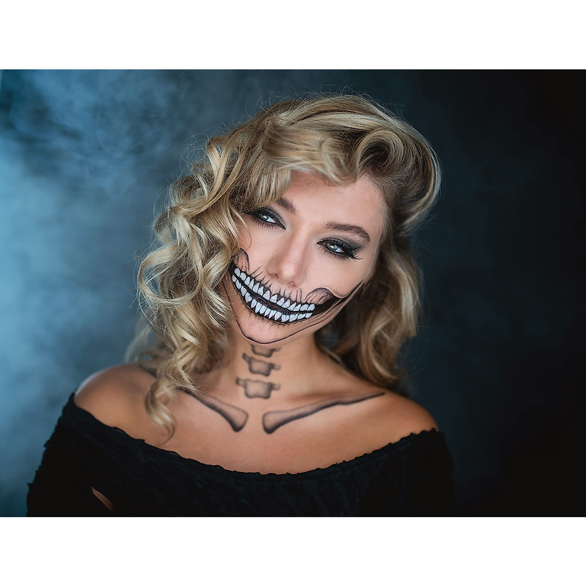 Tattoocrew 2 x Classic Skull Temporary Tattoo Halloween Costume for Men and Women, Adult, Face Sticker