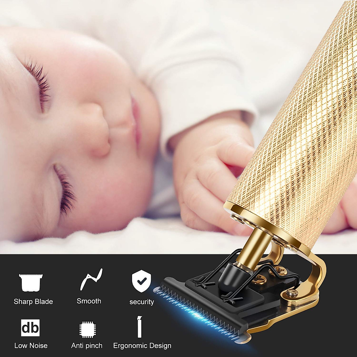 XASMA Professional Hair Clippers for Mens Zero Gapped Cordless Hair Trimmer Professional Haircut & Grooming Kit for Men Rechargeable LED Display (Gold)