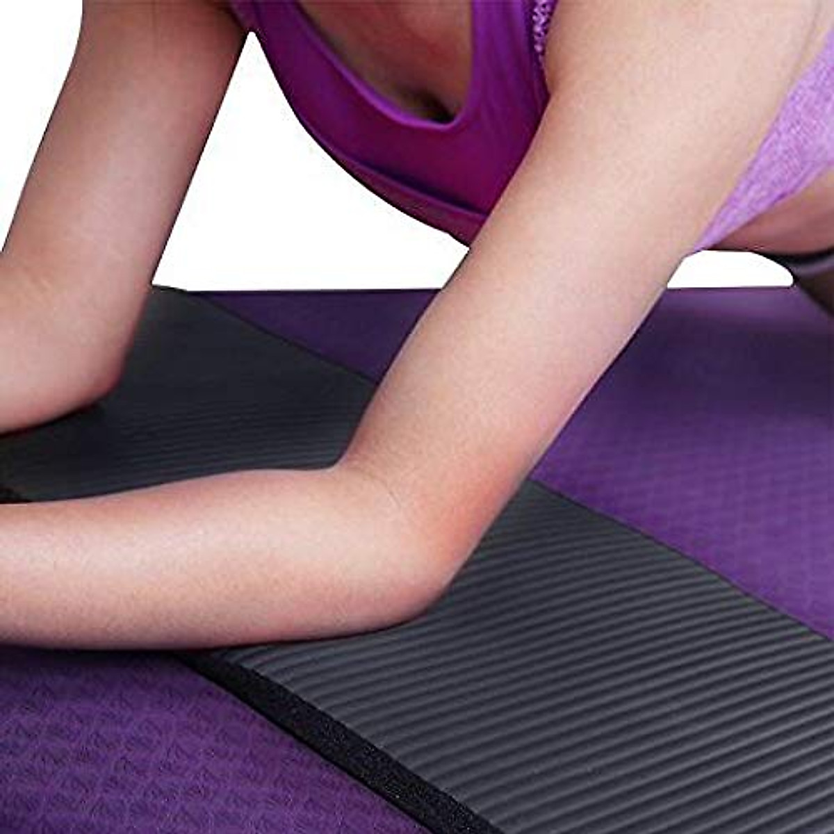 FABSELLER Yoga Mat Knee Elbow Wrists Support Mat Yoga Knee Pad Fitness Pilates Workout Training Exercise Gym Mat with One Elastic Band 15mm Thick, Purple