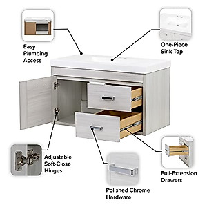 Spring Mill Cabinets Marlowe Bathroom Vanity with Sink, 36.5" W x 18.75" D x 22.5" H, Elm Sky
