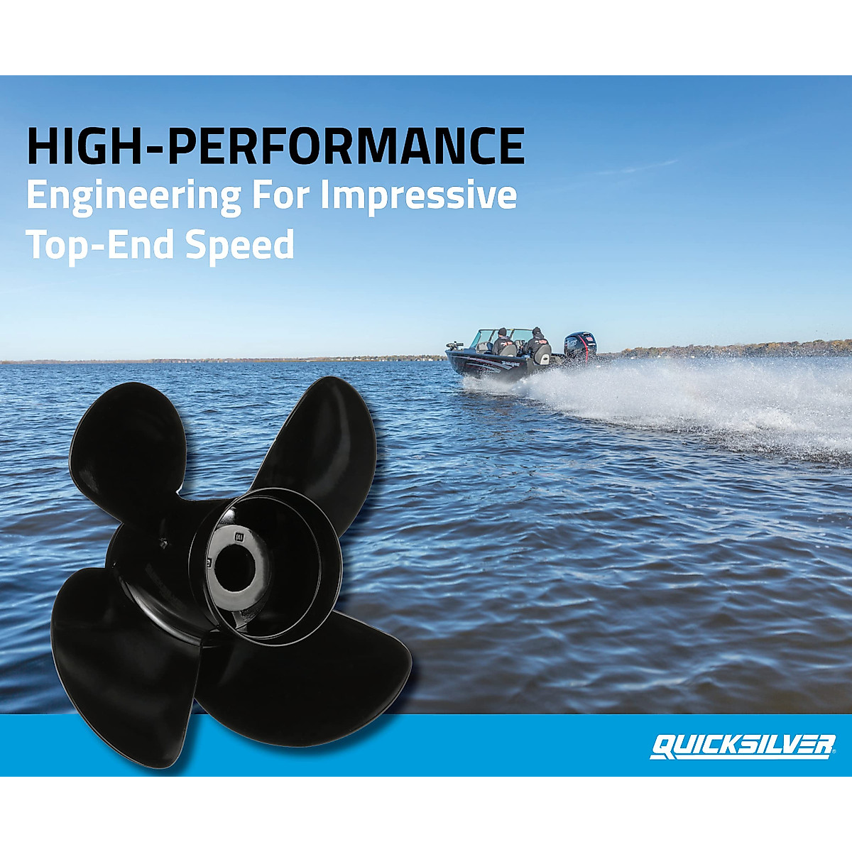 Quicksilver 8M8027511 Nemesis 4-Blade Aluminum Propeller - 10.6" diameter x 12" pitch, Right Hand Rotation, 40-60 HP Mercury, Black Finish