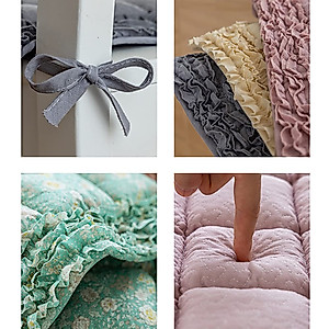 vctops Boho Ruffled Patchwork Chair Cushion Pad with Ties No Slip Kitchen Dining Cotton Seat Cushion, 2 Pack (Grey, 18"x18")