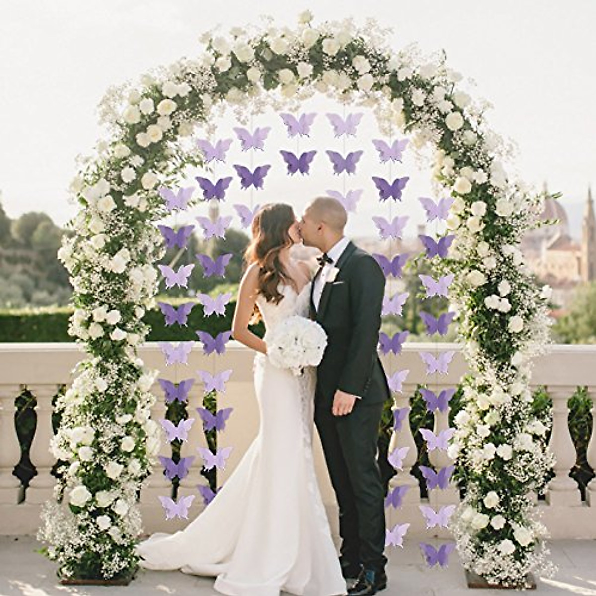 ADLKGG Butterfly Hanging Garland 3D Paper Bunting Banner Party Decorations Wedding Baby Shower Home Decor Purple 4 Pack, 110 inch