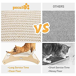Pecute Cat Scratcher Lounge, Woven Sisal + Carpet Cloth Double-Sided Durable Cat Scratchers Bed Wooden Structure Kitty Scratching Pads (16.5x10.8in)