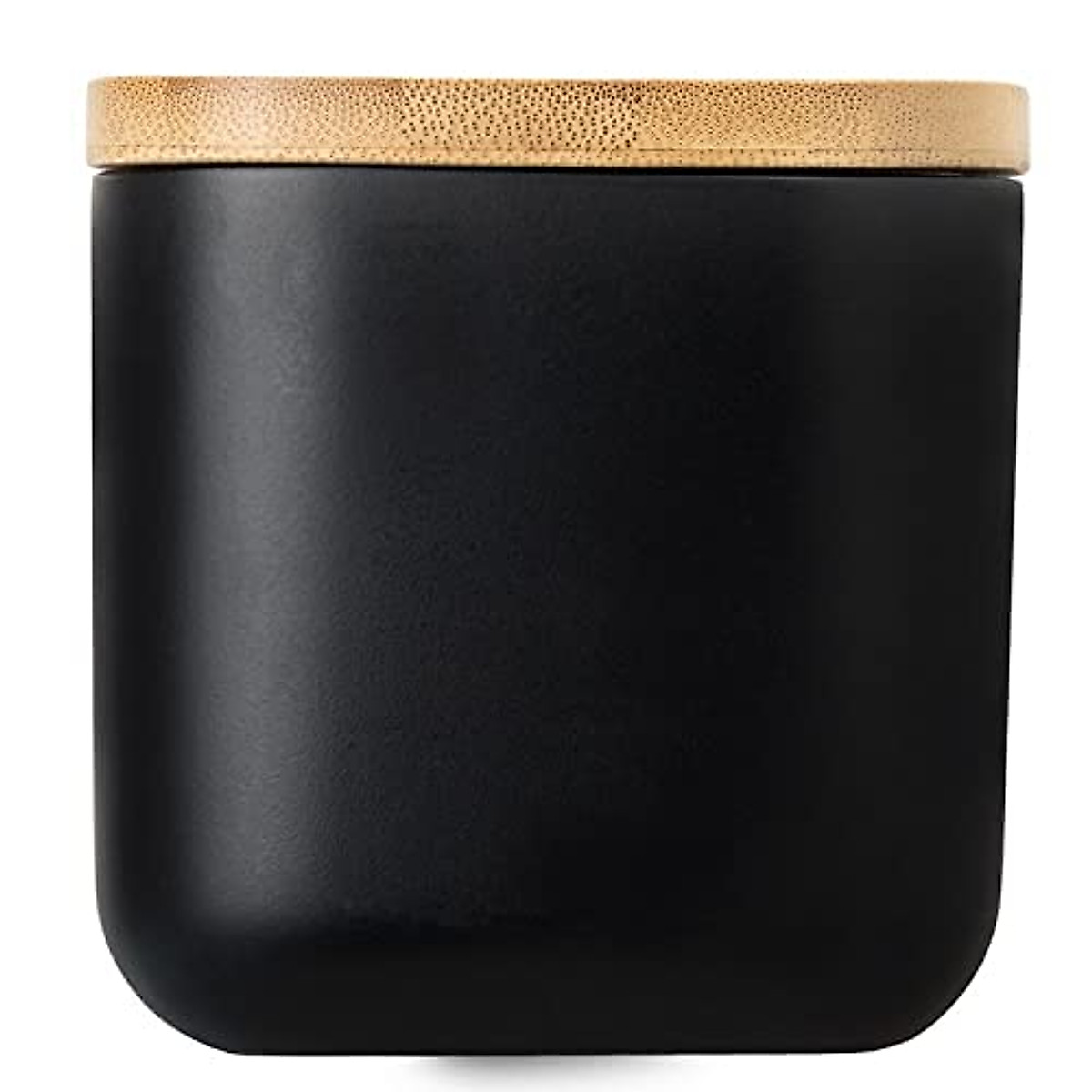 Vigar Zense Collection Cool Black Square Toiletries Container Box with Lid, Holder for Cotton Balls and Hair Accessories, for Modern Luxury Bathroom and Bedroom, Fine Polyresin Stone and Bamboo