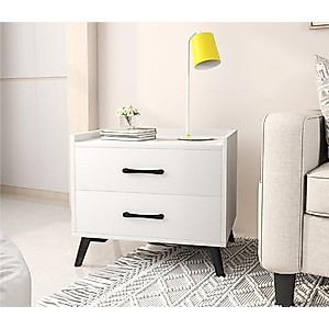 Youmumeub Nightstand with 2 Drawers White Besides Table for Bedroom Modern End Table for Bedroom Sofa Small Caninet with Solid Metal Legs