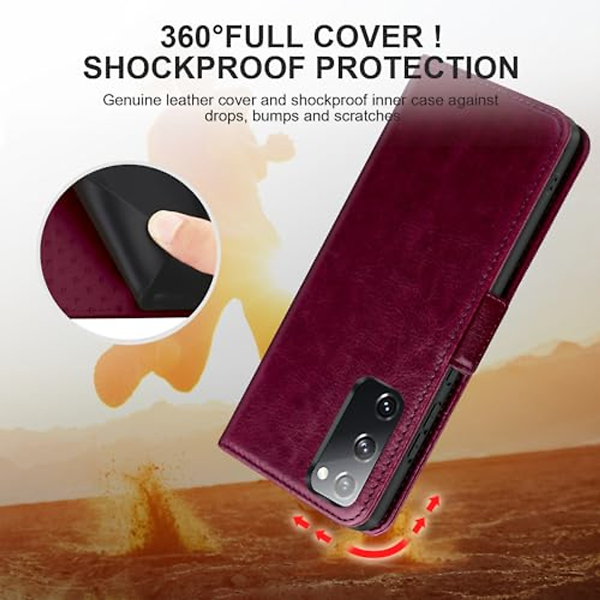 Bizzib for Samsung Galaxy S20 FE Case Leather Wallet with Card Holder[ RFID Blocking] 360 Full Shockproof Protection Magnetic Closure Phone Cover & Wrist Strap for Galaxy S20 FE 6.5in-Burgundy