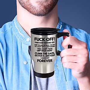 Fuck travel mug, fuck off forever funny coffee travel mug, rude inappropriate tea cup, funny gift idea