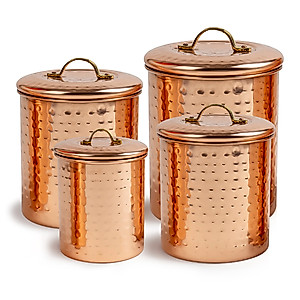 nu steel (Set of 4 Air Tight Copper Plated Antique Food Canister & Caddy - Stainless Steel & Copper: 1, 1.5, 2, & 4 Quart