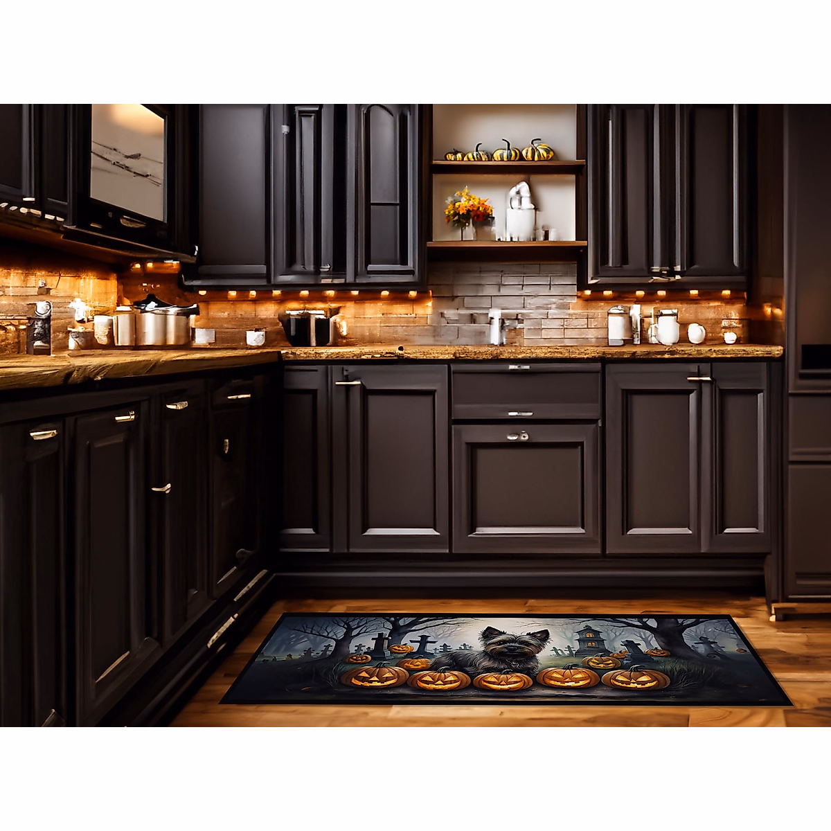 Caroline's Treasures Cairn Terrier Spooky Halloween Runner Mat 28x58 Front Door Mat Indoor Outdoor Rugs for Entryway Hallway Foyer Non Slip Washable Wide Doormat