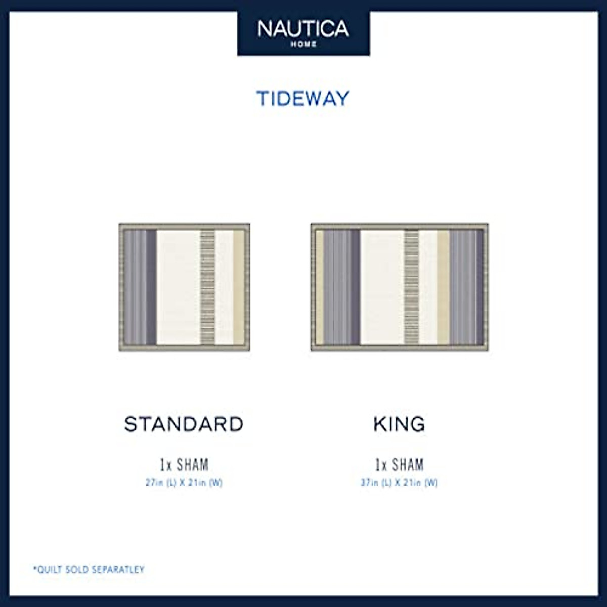Nautica | Tideway Collection | Sham - 100% Cotton, Envelope Closure, Pre-Washed for Extra Comfort, Standard Sham, Slate Blue