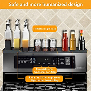 Silicone stove top shelf 30",JOOKKI magnetic over stove top shelf for kitchen stove,oven shelf for back with Zero Installation,over the stove spice rack With With partition and perimeter fence.(gray)