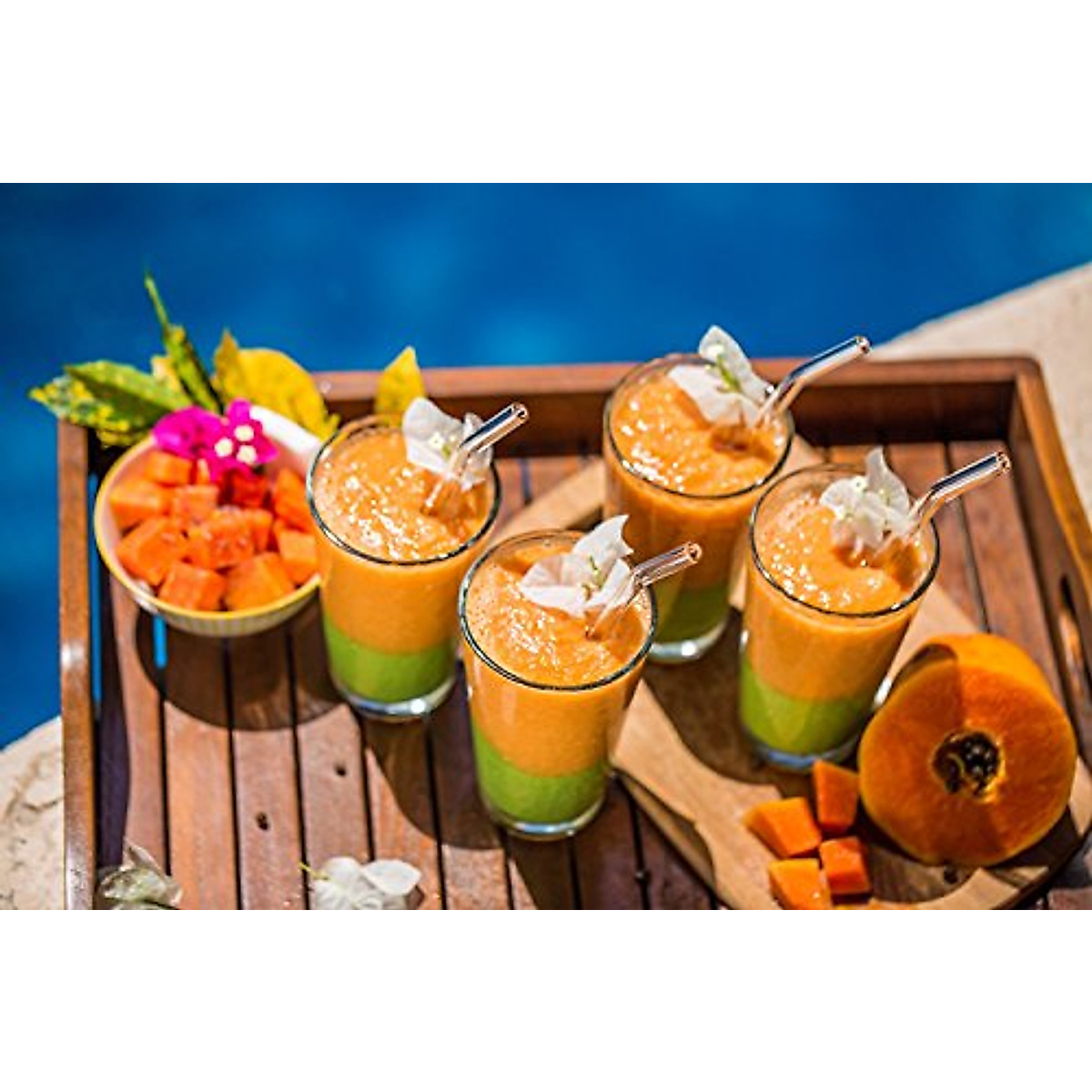 Hummingbird Glass Straws Clear Bent 9" x 9.5 mm Made With Pride In The USA - Perfect Reusable Straw For Smoothies, Tea, Juice, Water, Essential Oils - 4 Pack With Cleaning Brush