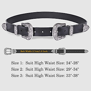 SUOSDEY Western Belts for Women Black Leather Belts for Jeans Dresses with Retro Double Buckle