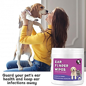 MOOECKOM Dog Ear Cleaner Dog Ear Wipes，Natural Ear Wipes Finger for Dogs & Cats Finger Ear Cleaner Wipes，50 Count