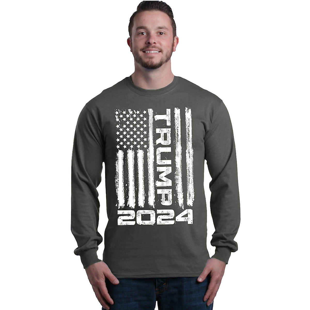 shop4ever Trump Flag 2024 Long Sleeve Shirt Large Charcoal