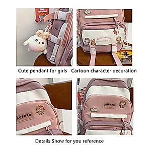 Mfikaryi kawaii Girls Backpack with Cute,Aesthetic Backpacks for School Bags,Bookbag with Cute Plush Pendant for Teens