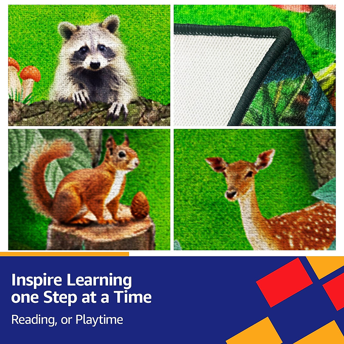 ABCarpet Kids Classroom Rug with Forest and Animals Large Area Rug for Kids Room, 13' x 7'5'' Play Mat for Children's Playroom or Bedroom, Non-Slip and Soft Education Kid's Play Carpet