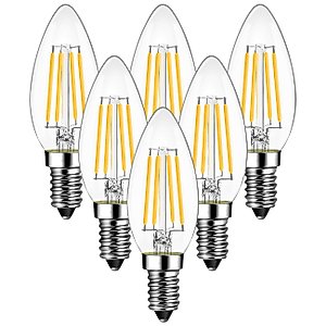 ANWIO B11 LED Filament Bulb E12 Candelabra Medium Base 2700K Warm White, 5.5W(60W Equivalent) 500 Lumens Non-Dimmable Decorative Candle Light Bulb, Pack of 6