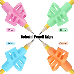 BUSHIBU Pencil Grips for Kids Handwriting, 4 Pcs Toddler Pencil Grippers, Pen Grips Trainer for Beginners Preschoolers Kindergarten Children