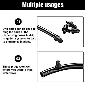 300 Pieces Drip Irrigation Plugs Drip Irrigation 1/4 Inch Tube Closure Goof Hole Plugs Irrigation Stopper for Home Garden Lawn Supplies, Black
