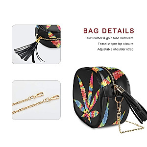 ALAZA Women's Tie Dyed Pot Leaf Cross Body Bag Chain Shoulder Handbag Purse with Tassel