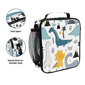 OREZI Childish Cute Dinosaur School Lunchbox for Boys Girls,Insulated Lunch Tote Bag with Adjustable Strap,Leakproof and Durable Lunch Cooler for Work Office