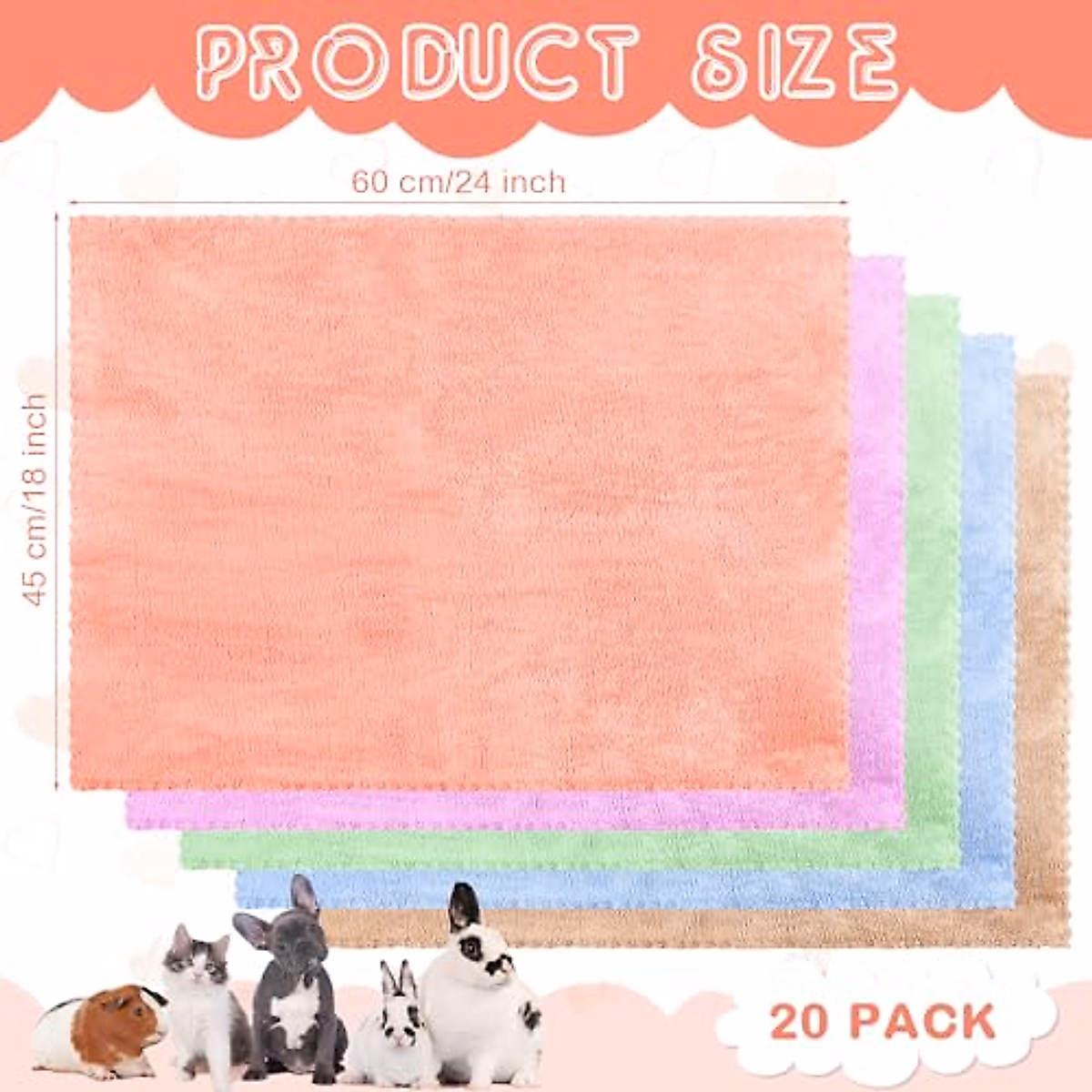 Panelee 20 Pcs Reusable Puppy Pads Waterproof Guinea Pee Pad Washable Pee Pads for Dogs Fleece Cage Liner Blankets Accessories Small Animals Bedding Mats Sleep Mat Pad Cover (Multicolor,18x24 in)