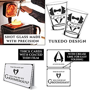 12 Groomsmen Shot Glasses - 11 Groomsman Shot Glasses 1 Groom Shot Glass, Wedding Shot Glasses Groomsmen Proposal Gift, 14 Will You Be My Groomsmen Cards -10 Groomsmen 2 Best Man 2 Ring Bearer