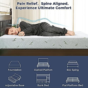 IULULU Queen Size Mattress, 8 Inch Queen Mattress in a Box, Gel Memory Foam Bamboo Cover Mattress Green Tea Cooling Medium Firm Bed Mattress for Pain Relief, CertiPUR-US Certified,White