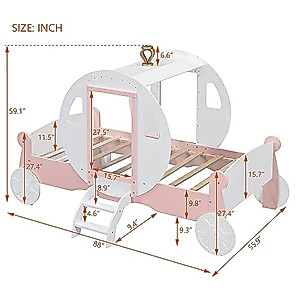 Twin Size Girls Bed Princess Bed, Little Girl Cute Bed with Headboard, Wooden Platform Bed for Children Bedroom, Pink