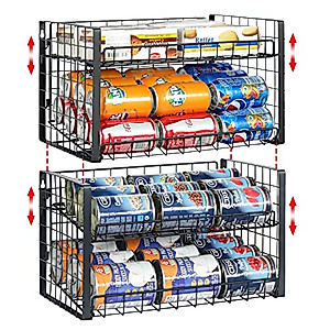 JKsmart 4-Tier Stackable Can Rack Organizer for Pantry, Adjustable Can Dispenser Holds Up to 62 Cans, Can Storage Holder for Various Ounces of Canned Food Soda Drinks, Black