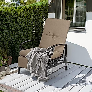 Oakcloud Adjustable Outdoor Lounge Chair Metal Patio Relaxing Recliner Chair with Removable Cushions(Brown)