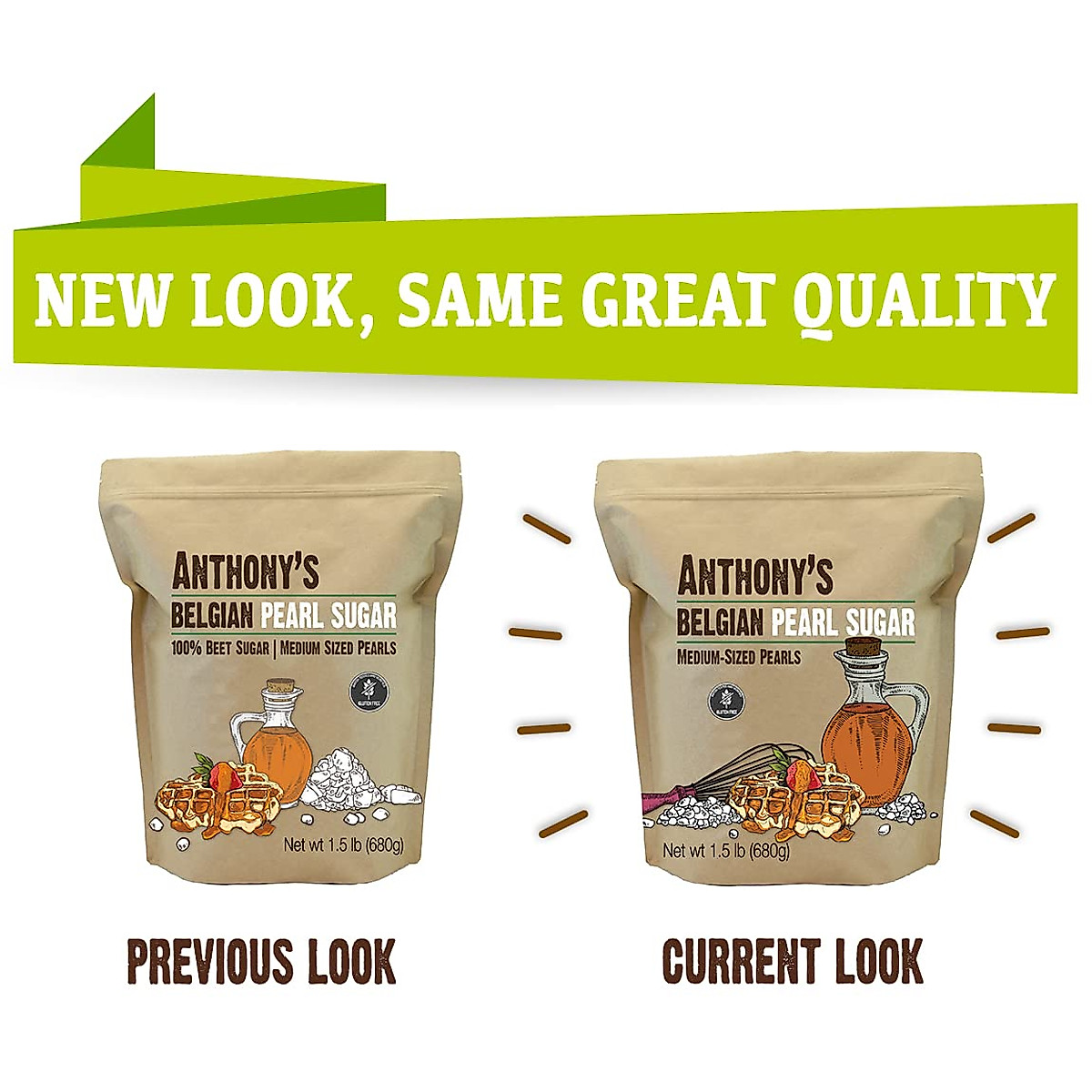 Anthony's Belgian Pearl Sugar, 1.5 lb, Batch Tested and Verified Gluten Free, Medium Sized Pearls