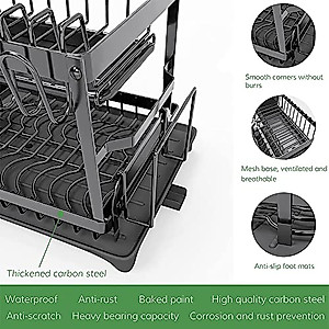 Hovshelf Dish Racks for Kitchen Counter, Dish Drying Rack with Drainboard, 2 Tier Dish Drainers for Kitchen Counter(Black)