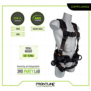 Frontline 110CTB Combat™ Lite Full Body Harness all Aluminum | Hardware Trauma Straps | OSHA and ANSI Compliant (Size: M-L)