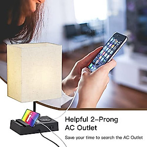 YUNHONG Bedside Lamp Set of 2,Wireless Charger Table Lamp with USB A+C Ports and AC Outlet,3 Way Dimmable Touch Nightstand Lamps for Bedroom and Living Room (LED Bulbs Included)