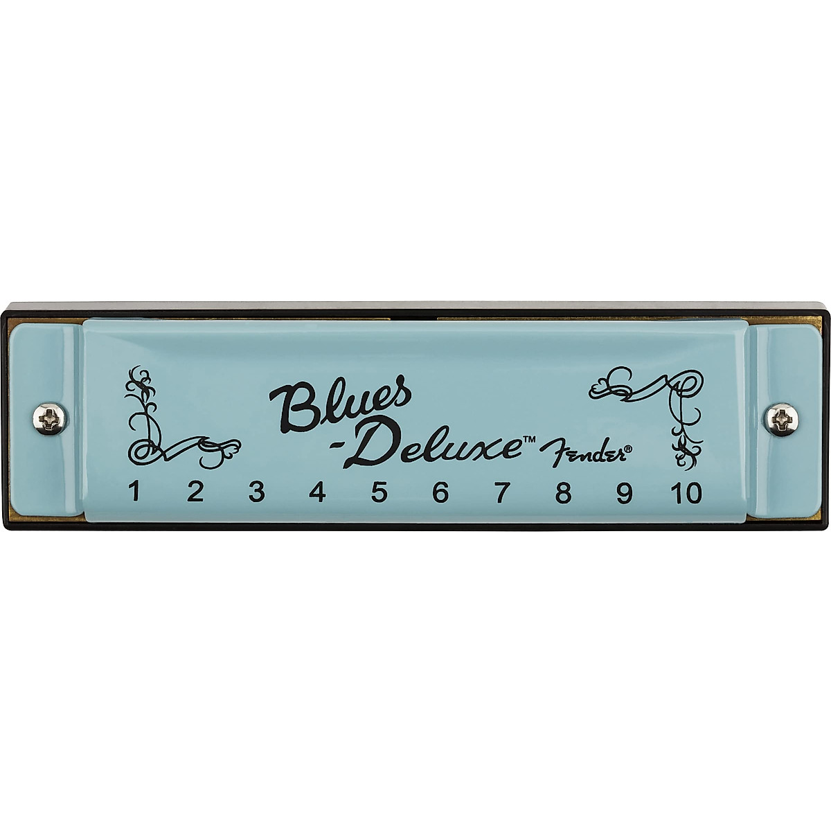 Fender Blues Deluxe Harmonica, with 1-Year Warranty, Key of C 10 Holes, with Hard Plastic Carrying Case, Daphne Blue