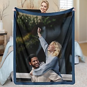 PUREFLY Custom Blanket with Text Photos Customized Throw Blankets Gifts for Boyfriend Girlfriend Husband Wife Couples Mom Dad Birthday Anniversary Valentines Memorial 30" x 40" Photo 1-1