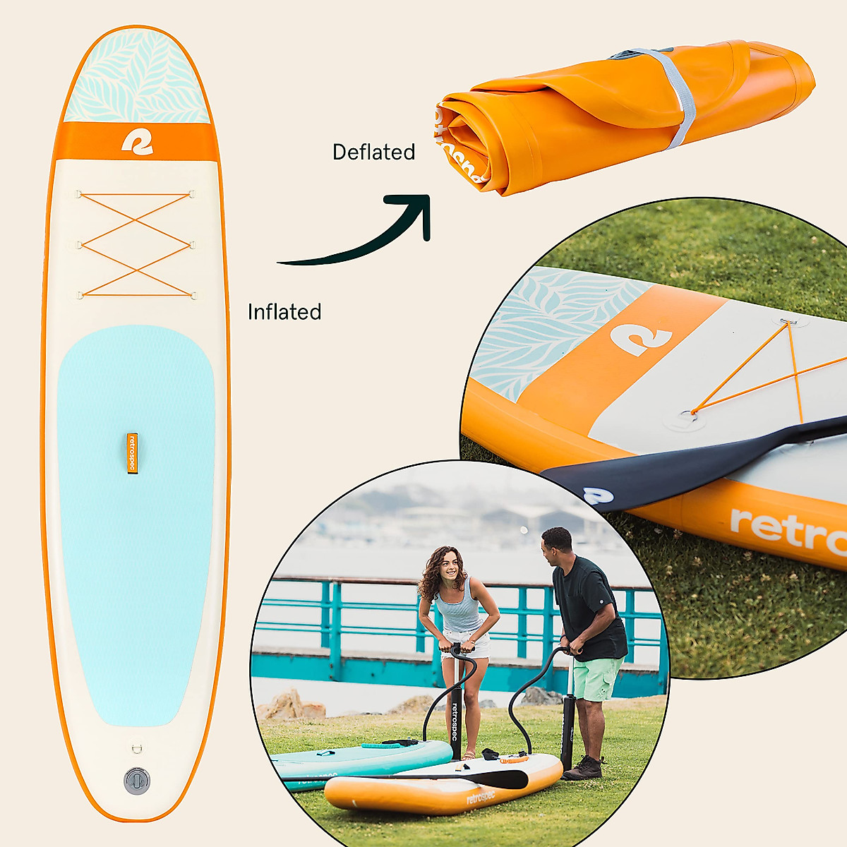 Retrospec Weekender 10' Inflatable Stand Up Paddleboard iSUP Bundle with Carrying Case, 3 Piece Adjustable Aluminum Paddle, 3 Removable Fins, Pump, and Cell Phone Case