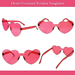 JFTOWN 12 Pairs Heart Shape Rimless Valentines Sunglasses Candy Color Frameless One Piece Love Glasses for Women Party Favor (Hot Pink)