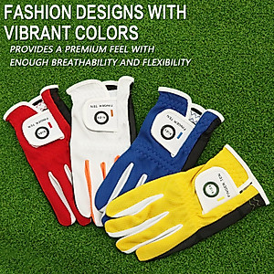 Golf Gloves Junior Kids Youth Toddler Boys Girls Left Hand Right Hand Dura Feel White Blue Red Yellow Golf Glove Extra Value 2 Pack Age 4-11 Years Old (Large(Age 7-8) Blue, Worn on Left Hand)