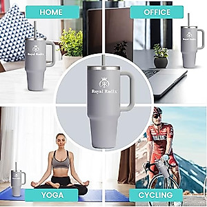Royal Radix 40oz Insulated Tumbler with Handle & Straw, Stainless Steel Travel Mug, Leak-Proof, Hot & Cold Beverage Cup, BPA-Free, Dishwasher Safe, for Coffee & Water